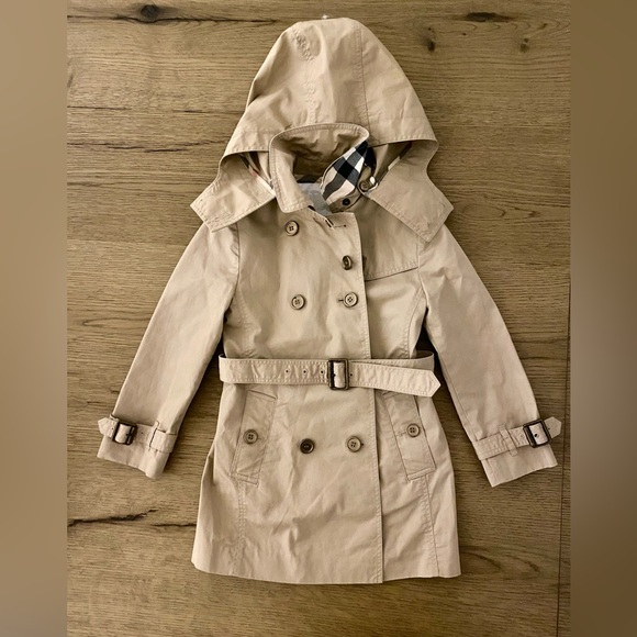 Burberry | Jackets & Coats | Burberry Girls Trench Coat With Detachable Hood Beige Khaki Color ...